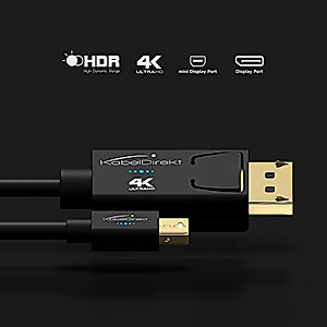 4K Mini DisplayPort to DisplayPort Cable (Mini-DP to DP) – 15ft – with Special A.I.S. Shielding in The Connector, Mini-DP/Thunderbolt 1 & 2 for PC, Laptop & Mac by CableDirect