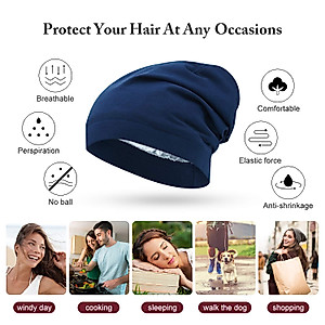 SATINIOR 6 Pieces Satin Lined Sleep Slouchy Cap, Hair Cap for Sleeping, Girl Headwear for Frizzy Curly Hair Women (Black, Red, Light Gray, Blue, Yellow, Pink)