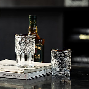 Kingrol Romantic Drinking Glasses, Set of 8-4 Highball Glasses (12 oz) and 4 Rocks Glasses (9 oz), Premium Glass Tumblers Glassware Set for Water, Beverages, Beer, Cocktails