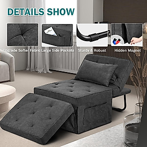 HYDRAGARDEN Convertible Sofa Bed, 4 in 1 Multi-Function Folding Ottoman Bed with Adjustable Backrest, Modern Pull Out Sleeper Chair for Living Room Apartment Office (Gray, Medium-28 Width)