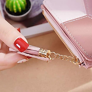 Chicmo Small Wallet for Women Girls, Bifold Slim PU Leather Multi Slots Card Holder Organizer Coin Purse Zipper with Tassel Pendants (Pink)