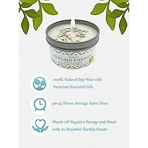 White Sage Candle, Sage Leaf, Himalayan Crystal Salt & Essential Oil, Healing Energy, Crystal Candle