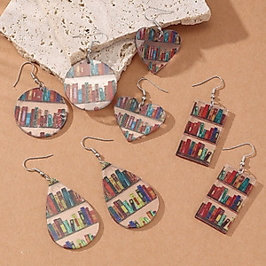 4 Pairs Bookcase Earrings for Women,Graduation Gift for Schoolmates Friends and Teacher,Teachers'Day Gift