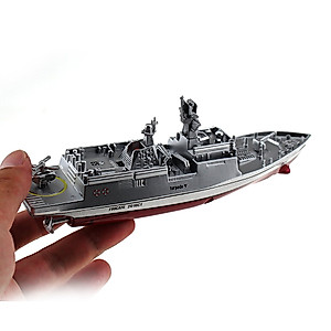 Tipmant Military RC Naval Ship Vessel Model Remote Control Boat Toy Speedboat Electric Water Kids Birthday (Silver)