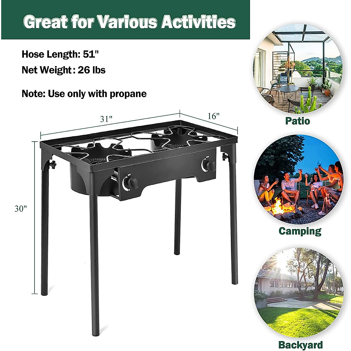 Goplus Outdoor Camping Stove, Dual Burner Propane Gas Cooker w/Detachable Legs & 0-20 PSI Regulator & CSA Approval for Camp Paito RV, Cast Iron, 150,000-BTU