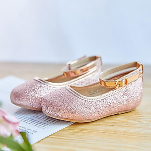 Flaryzone Toddler/Little Girls' Glittery Ankle Strap Mary Jane Flats Wedding Flower GILR Princess Dress Shoes (Pink,Toddler-Size 9)