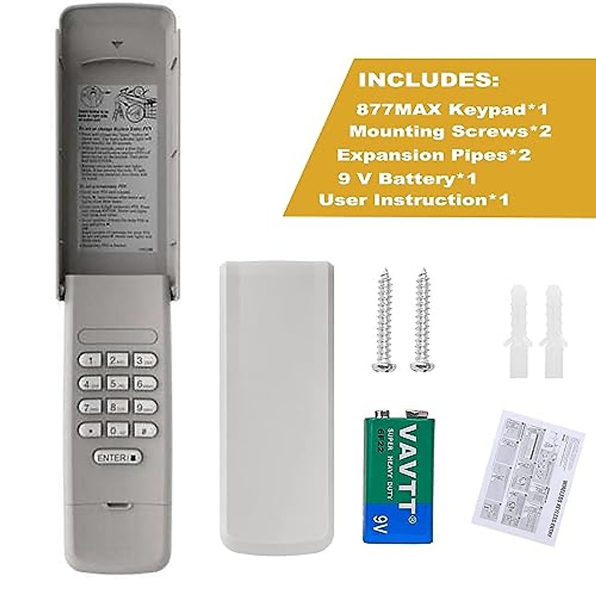 Wireless Garage Door Opener Keypad Wireless Keyless Entry Keypad Works with Chamberlain, LiftMaster, Craftsman and More Since 2011 to Current (Work with Yellow Learn Button)