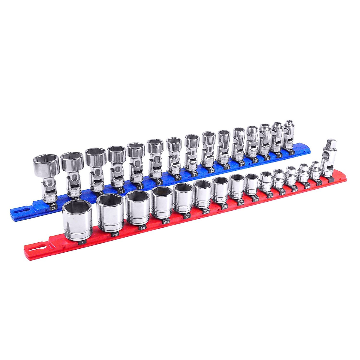 ERNST 13-Inch Socket Rail Organizer with 15 1/4-Inch Twist Lock Clips, Blue (8417-Blue-1/4)