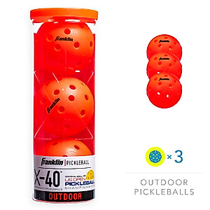 Franklin Sports Outdoor Pickleballs - X-40 Pickleball Balls - USA Pickleball (USAPA) Approved - 3 Pack Outside Pickleballs - Ember - US Open Ball