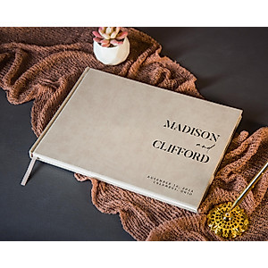 Personalized Guest Book - 11.5" x 8.5" Premium Custom Guest Signing Book with Bookmark and Blank Pages for Wedding Reception Table Decoration Engagement Birthday Party Event, Taupe