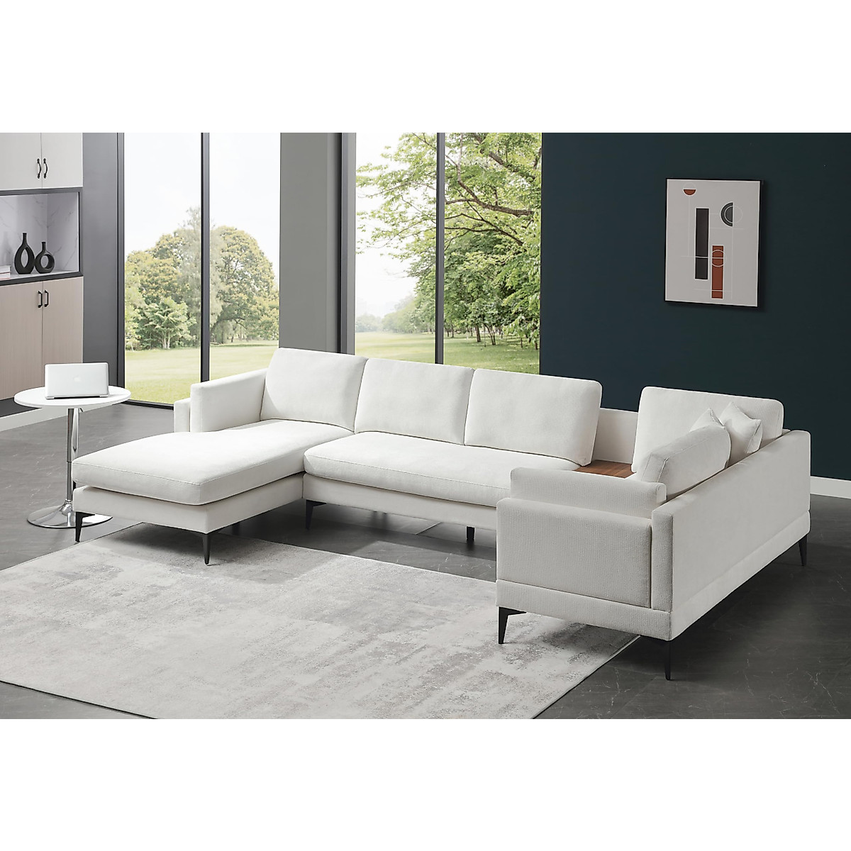 Morden Fort Modern 135" Comfy Cloud Couch U Shaped Large Sectional Sofa and Loveseat Set with Reverisble Chaise 4 Seater Couches L Shape for Living Room, Linen Fabric, Beige
