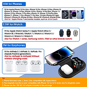 Wireless Charging Station, Folding Magnetic Travel Wireless Charger Pad for Apple, Fast Charging Station for iPhone 15/14/13/Pro Max, Compatible with Apple Watch Ultra/9/8/7 AirPods 3/Pro, Charger-Pad