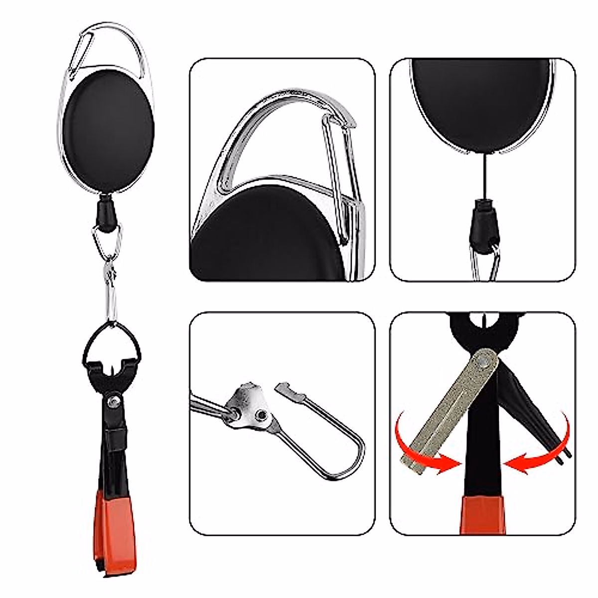 Cosmos Fishing Quick Knot Tying Tool Fly Fishing Nippers 4 in 1 Fly Line Clippers Hook Sharpener Hook Eye Needle Ket, Fly Fishing Knot Tying Kit with Zinger Retractor (Red)