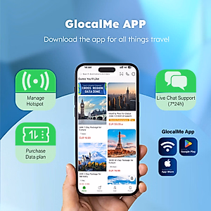 GlocalMe UPP 4G LTE Portable WiFi Hotspot Device for Travel, Pocket WiFi Mobile Hotspot Device with Global 1GB Data, Available in Over 200 Countries, No Contract Or SIM Card Required (Blue)