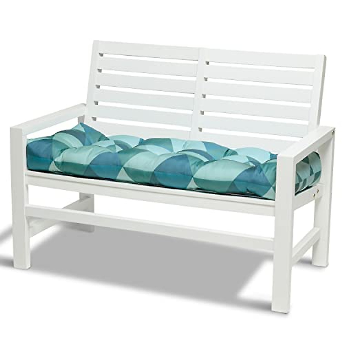 Duck Covers Water-Resistant Indoor/Outdoor Bench Cushion, 42 x 18 x 5 Inch, Blue Lagoon Geo, Patio Bench Cushion