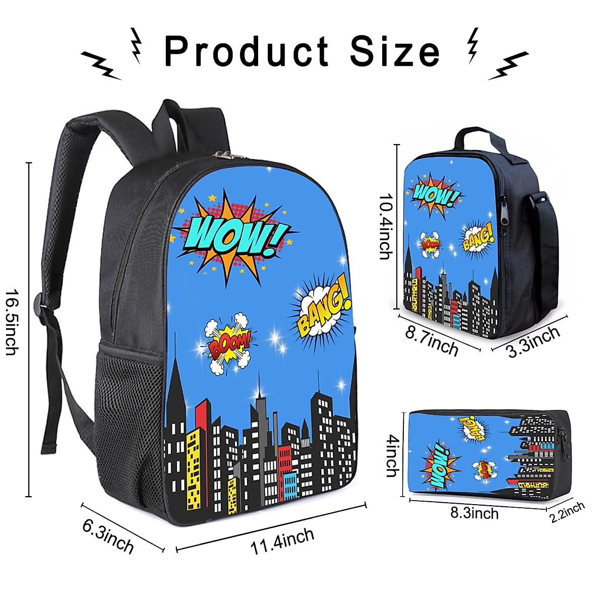 Kids 3Pcs Cartoon Backpack Set, 3-in-1 Large Capacity School Bookbag Travel Daypack Bag with Lunch Bag and Pencil Case -1