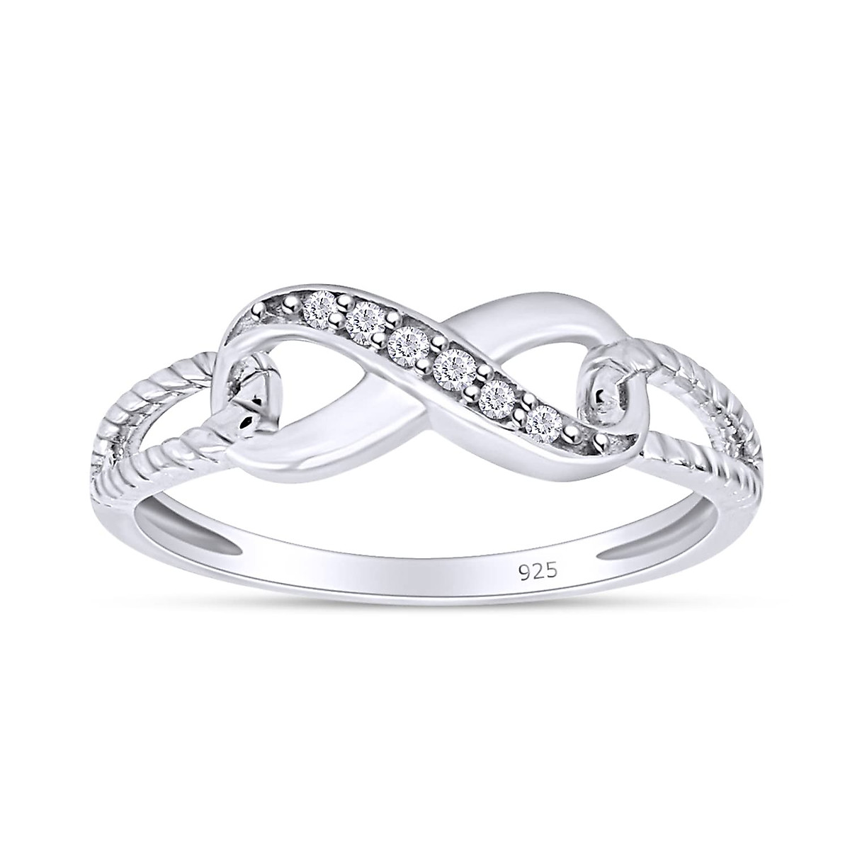 Aria Jewels 14k White Gold Plated 925 Sterling Silver Infinity Rope Natural Diamond Ring For Women (0.03 Cttw, I-J Color, I2-I3 Clarity) Ring Size-7