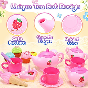 Tagitary Tea Party Set for Little Girls,Toys Tea Set Princess Pretend Play Toys,Including Dessert Cookies Teapot Cups Tablecloth and Carrying Case,Learning Toys Birthday Party Gift for Toddlers