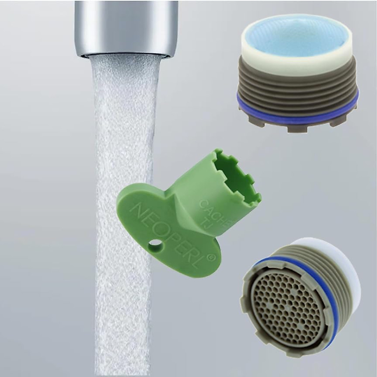 Faucet Aerator Compatible with Kohler Service Kit 1278467 Cache Eco-Flow Hidden insert Aerated Stream with Install Key Tiny Junior (Lt. Blue 1.8 gpm)