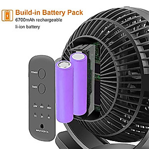 Gazeled Battery Operated Fans for Camping, Battery Powered Fan with Clip, Timer, 3 Speeds, 6700mAh Rechargeable Stroller Fan, Portable Fan with Strong Clamp, Quiet Desk Fan for Home,Office,Black