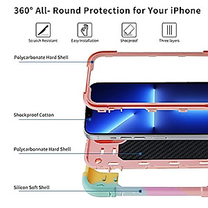 MARKILL Compatible with iPhone 14 Case/iPhone 13 Case 6.1 Inch with Built-in 360°Rotating Ring Stand, Military Grade Drop Protection Full Body Rugged Heavy Duty Protective Cover. (Rainbow Pink)