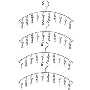 Toplife Clothes Hanger with 10 Clips, Stainless Steel, Windproof, for Drying Socks, Bras, Underwears, Baby Clothes, Hats, Scarfs, Towels, Pants and Gloves, Set of 4