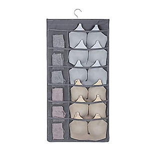 Fangkun Closet Underwear Hanging-Bag Organizer Rotating-Hook Dual Sided 30 Mesh Pockets Wall Shelf Wardrobe Storage Bags,Oxford Cloth Space Saver Bag for Bra Underwear Underpants Socks (Gray)