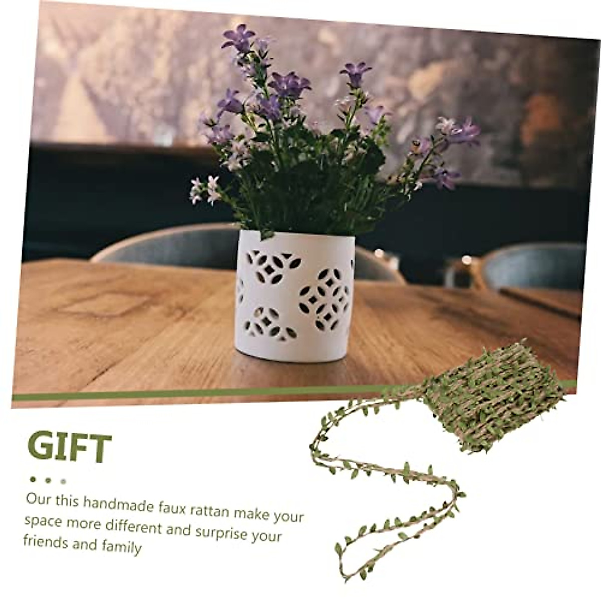 DOITOOL 3 Rolls Simulated Rope and Rattan Braid Accessories Plant Gift Jungle Decor Artificial Leaf Ribbon Natural Jute Rope Burlap Leaf Ribbon Simulation Rope Gift Wrapping Rope