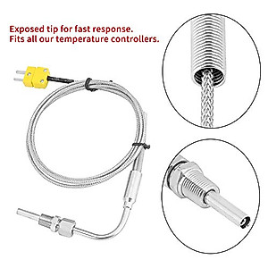 EGT Thermocouple K Type 1/8" PT Temperature Probe Sensors Exhaust Gas Temp Probe with Exposed Tip & Connector,Stainless Steel (1)