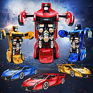 AMENON 3 Pack Transform Toys Robot Car Toys for Boys, 1:36 Automatic Deformation Push and Go Car Vehicle Toy Race Car for Kids Birthday Gifts