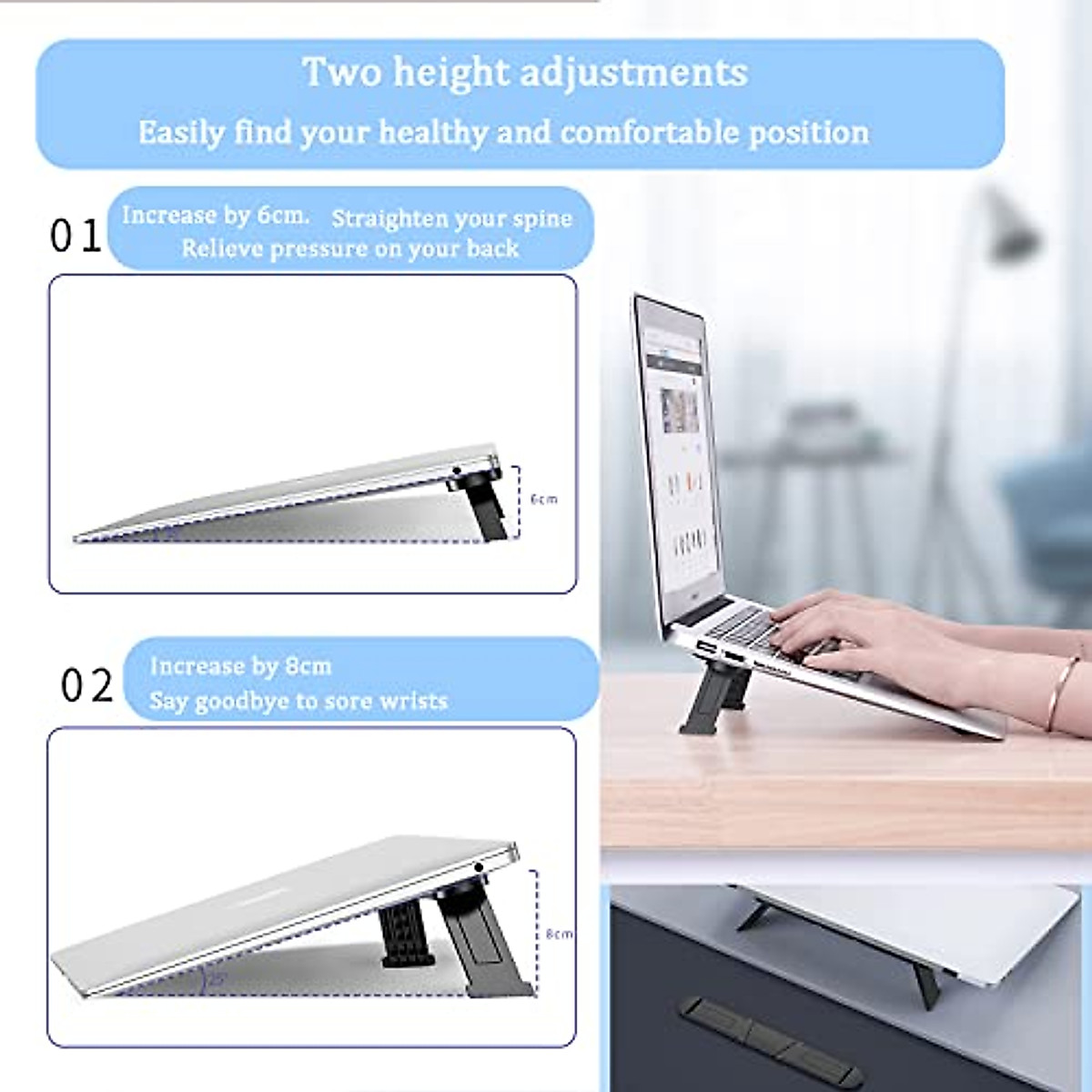 KVIFIVK Portable Laptop Stand Foldable Adjustable Height Ergonomic Design Lightweight Laptop  Suitable for Home. Office etc. Self-Adhesive (Black) 