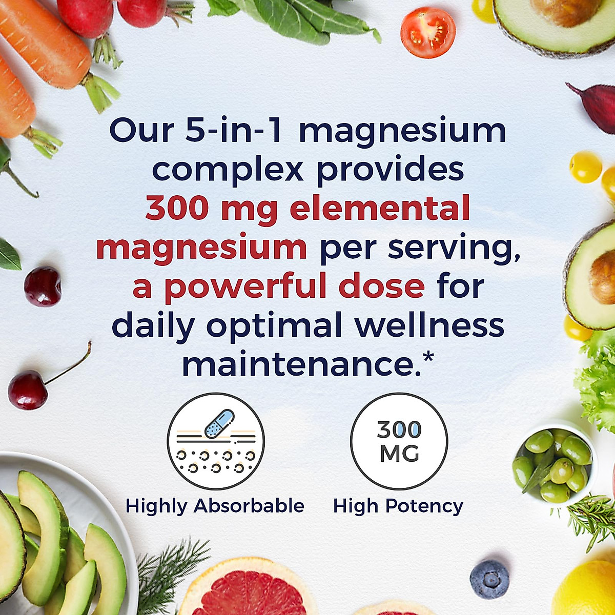 Vitalitown Magnesium Complex Supplement | 300mg Elemental Magnesium | Magnesium Citrate Glycinate Taurate Malate | Non-GMO, No Gluten, 90 Vegan Magnesium Capsules for Bone Muscle Brain Heart