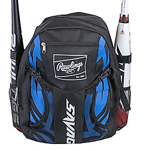 Rawlings Savage Youth Baseball Bag - Kids Bat Bag – Durable Baseball Backpack – Holds Two Bats – Includes Hook to Hang on Fence - Black/Royal
