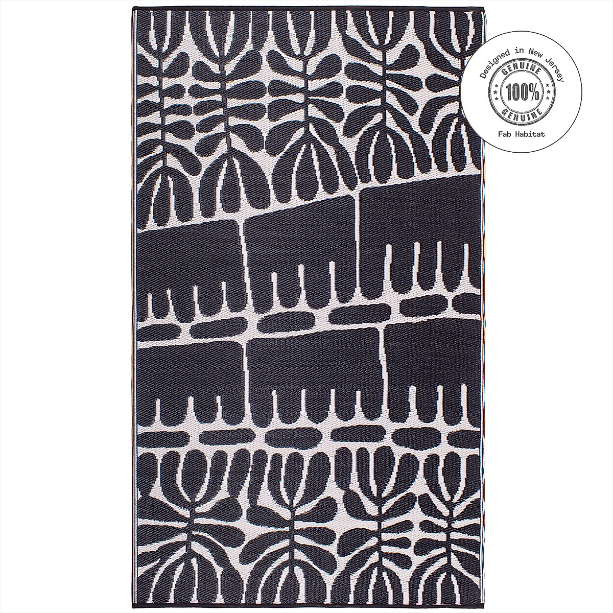Fab Habitat Outdoor Rug - Waterproof, Fade Resistant, Crease-Free - Premium Recycled Plastic - Tribal, Black & White - Porch, Deck, Balcony, Mudroom, Laundry Room, Patio - Serowe - Black - 3 x 5 ft