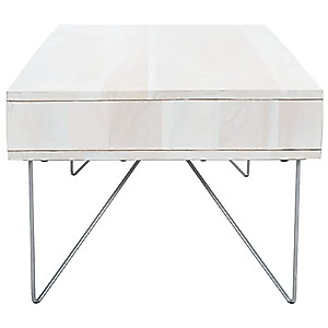 Safavieh Home Collection Raveena Mid-Century White Wash and Silver Hairpin Leg Coffee Table, 0