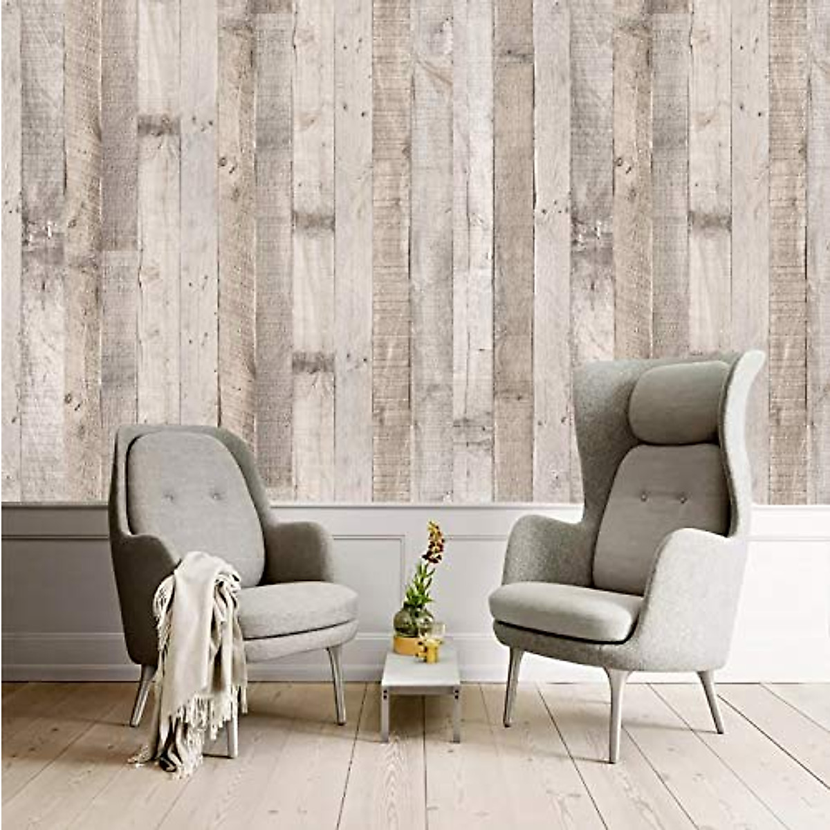 Art3d 17.7"x78.7" Peel and Stick Wallpaper - Decorative Self Adhesive Vinyl Film Wood Grain Wallpaper for Furniture Cabinet Countertop Shelf Paper, Brownish Shiplap Wallpaper