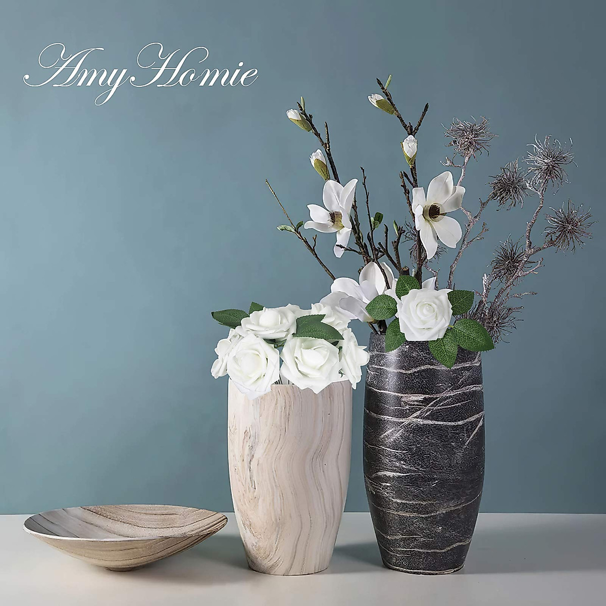 AmyHomie Artificial Flowers White Rose 100pcs Real Looking Fake Roses w/Stem for DIY Wedding Bouquets Centerpieces Arrangements Party Baby Shower Home Decorations