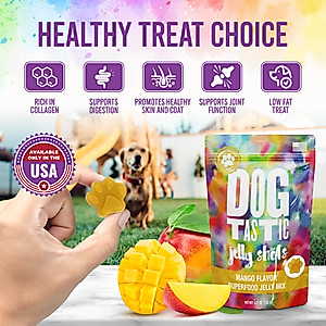 SodaPup Dogtastic Jelly Shots – Mango Flavored, Fruity Gelatin Mix Superfood Dog Treat Made in USA, Packed with Collagen and Health Benefits for Digestion, Gut, Joints, Skin, Fur, & Coat – 4.7oz