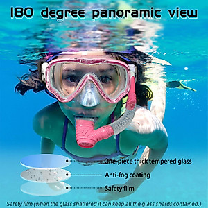 Kids Snorkel Mask Swim Diving Scuba Mask Snorkel Gear for Kids Boys Girls Youth, Anti-Fog 180° Panoramic View Soft Silicone Skirt Kids Pool Underwater Swim Goggles with Nose Cover, Snorkel Equipment