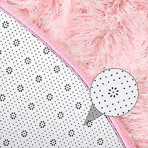 junovo Pink Round Rug 4x4 Feet Fluffy Soft Area Rugs for Kids Girls Room Princess Castle Plush Shaggy Carpet Cute Circle Nursery Rug for Kids Girls Bedroom Baby Room Home Decor Circular Carpet