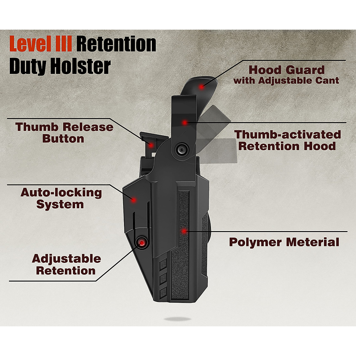 G19 Level 3 Retention Duty Holster for Gen 1 2 3 4 5 Glock 19/17/19X, Glock 23/32, Glock 45/44, Law Enforcement, Adjustable /Cant Polymer Duty Belt Gun Holster - Right Handed