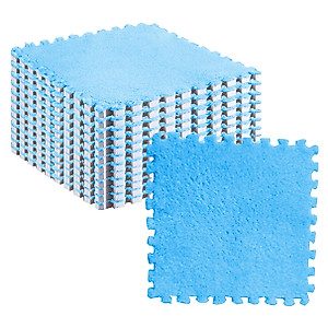 BANANA NATION Plush Puzzle Foam Floor Mat - Interlocking Carpet Tiles - 11.8 x 11.8 x 0.6 Carpet Foam Tiles - Carpet Puzzle Mats for Floor - Plush Foam Floor Tiles (12pcs -SkyBlue)