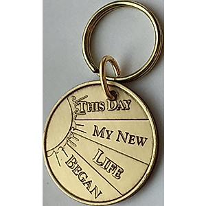 Engraved Sobriety Date Keychain Personalized This Day My New Life Began Medallion