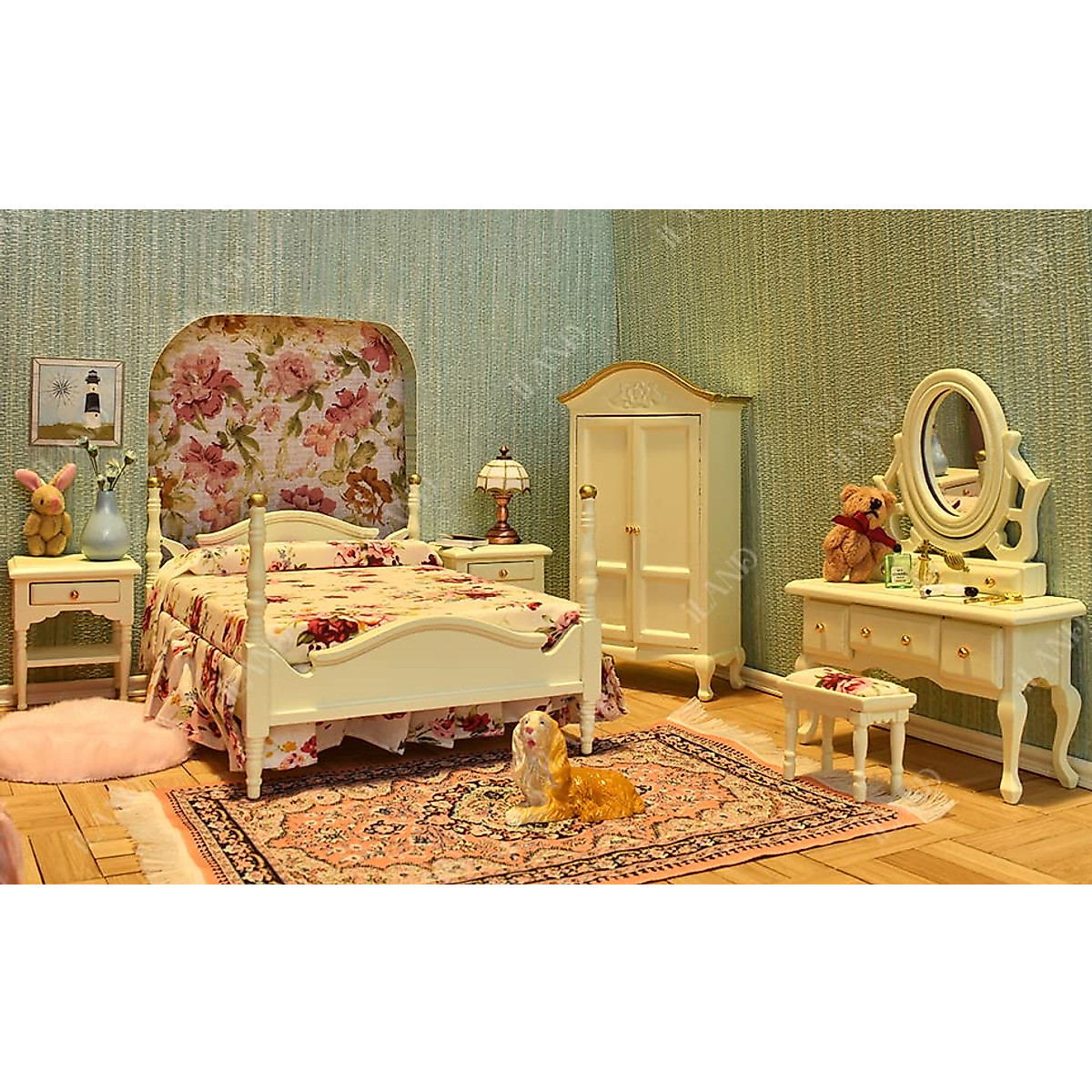 iland Dollhouse Pet of Mini Dog, 4pcs Realistic Miniature Figures, Hand Painted Tiny Dogs incl Cocker Spaniel, Dalmatian, Basset Hound & German Hunt Terrier on 1:12 Scale, Dog Cake Toppers