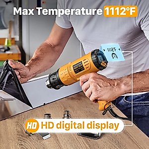 Heat Gun, SEEKONE 1800W Hot Air Gun Kit with Large Digital LCD Display Variable Temperature (122°F-1112°F) Memory Settings and Four Nozzles for Paint Remover/Stripper, Home Improvement/Restoration