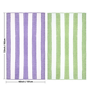 CLOWOOD Plush Oversized Beach Towel - Cotton 40 x 72 Inch Large Thick Purple Striped Cabana Pool Swimming Towel