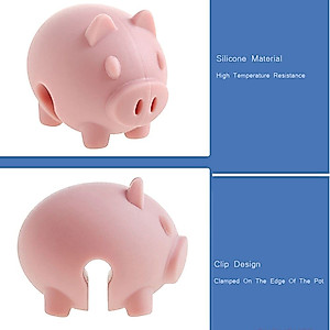 Cute Cartoon Silicone Pot Holder Pot Lid Holder Clips, Home Silicone Spill Stopper Overflow Tool(6pc-Pig)