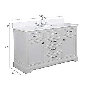 Luca Kitchen & Bath Savanna 54" Single Bathroom Vanity Set in Midnight Blue with Carrara Marble Top and Sink