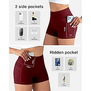 CHRLEISURE Spandex Yoga Biker Shorts with Pockets for Women, 3'' / 5'' / 8'' Workout Booty Shorts(3'' Black,Gray,Navy,Burgundy, S)