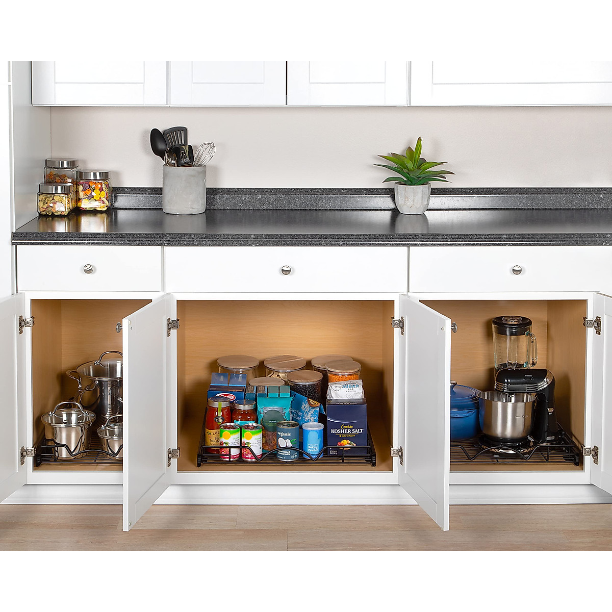 Hold N’ Storage Pull Out Cabinet Drawer Organizer, Heavy Duty-with Lifetime Limited Warranty- Slide Out Shelves, -11”W x 21”D - Requires At Least a 12-1/4” Cabinet Opening, Steel Metal, Black Finish